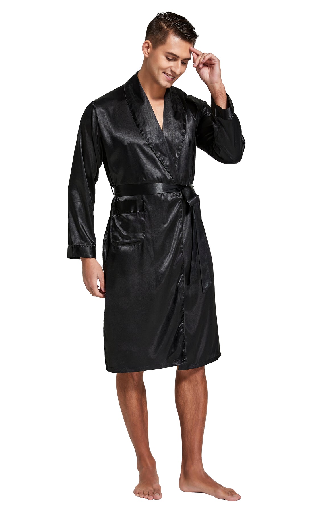 Men's Satin Long Sleeve Robe with Shorts Set-Black – Tony & Candice