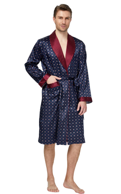 Men's Satin Long Sleeve Robe with Shorts Set-Blue/Burgundy – Tony & Candice