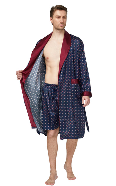 Men's Satin Long Sleeve Robe with Shorts Set-Blue/Burgundy – Tony & Candice