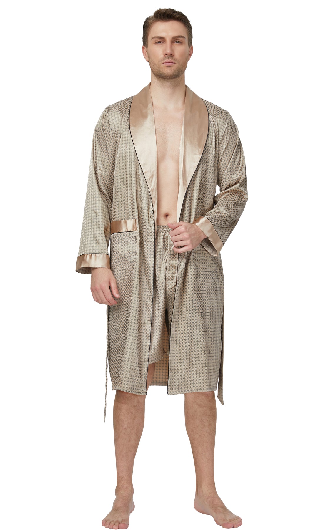 Men's Satin Long Sleeve Robe with Shorts Set-Coffee – Tony & Candice